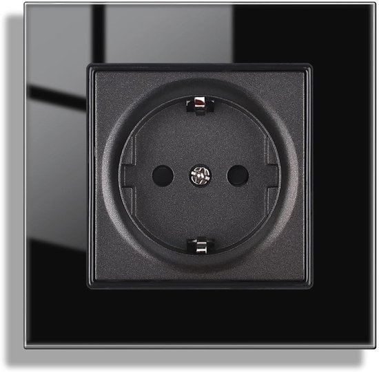 Enkelvoudig Stopcontact - Zwart Gehard Glas, 16 Amp, 250 V | bol