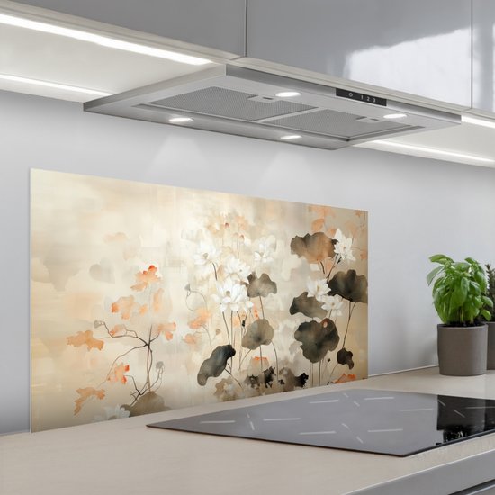 Spatscherm 100x50 cm - Zelfklevende achterwand Bloemen - Japandi - Wabi ...