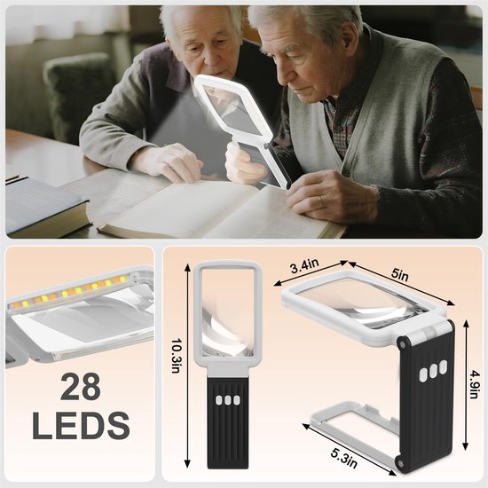 Unyqoos® Oplaadbare leesloep met verlichting en inklapbare standaard ...