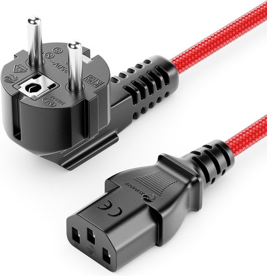 5 meter Stroomkabel met Hoekstekker voor PC, Monitor en Printer - Rood ...