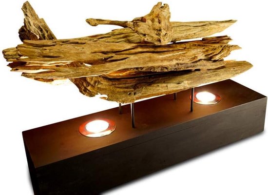 Drijfhout Tafellamp 60 cm met 2 LED Spots - Massief Hout Rustiek Design ...