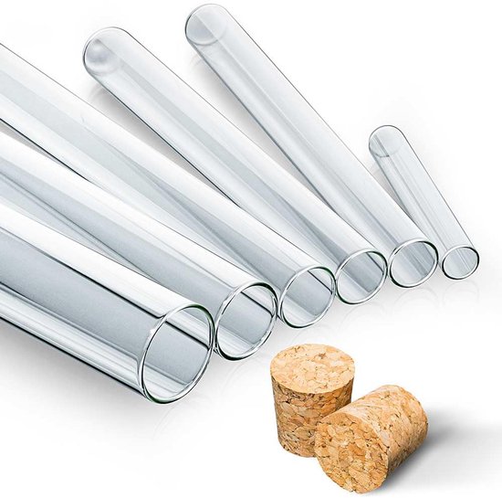 25 Glazen Reageerbuisjes met Kurk - 200x20mm Laboratorium Proefbuisjes ...