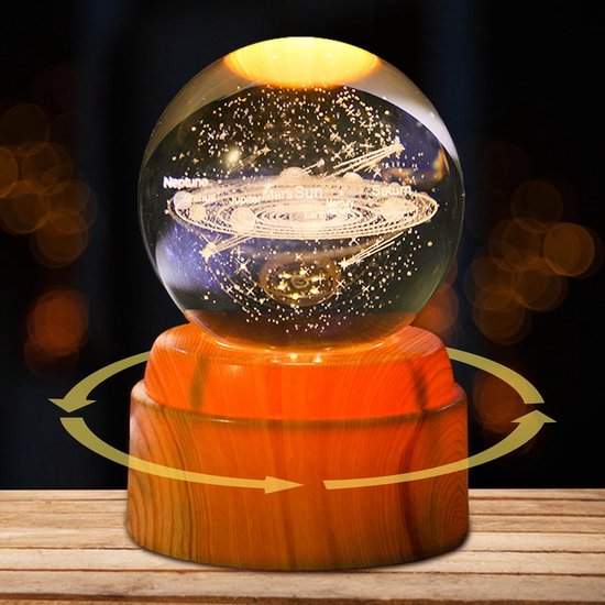 3D Kristallen Bol Nachtlamp met Roterend Zonnestelsel Projector ...