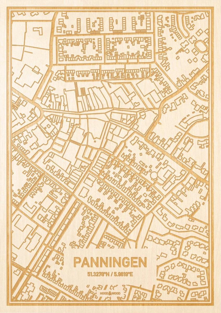 Kaart Panningen - Gegraveerde stadskaart Hood&Wood - Hout, A4 | bol.com