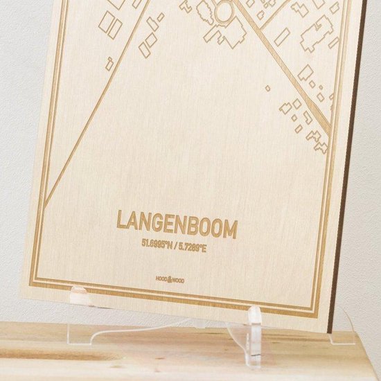 Kaart Langenboom - Gegraveerde stadskaart Hood&Wood - Hout, A4 | bol.com