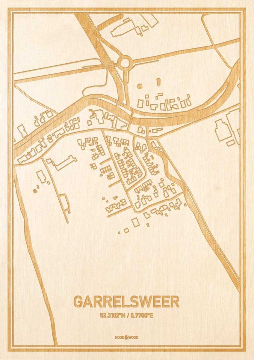 Kaart Garrelsweer - Gegraveerde stadskaart Hood&Wood - Hout, A4 | bol.com