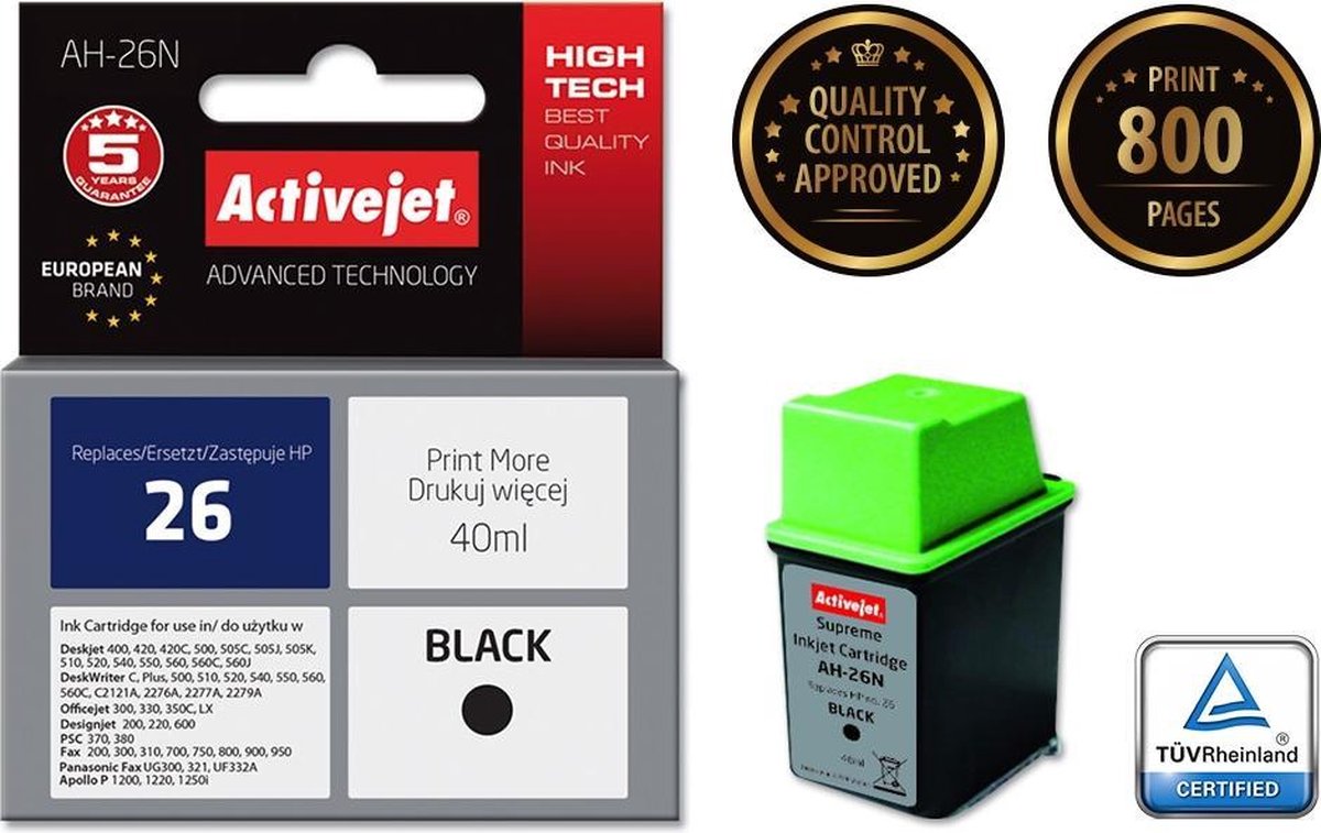 ActiveJet AH-26N-inkt voor HP-printer, HP 26 51626A-vervanging ...
