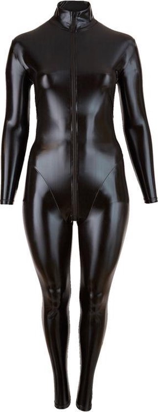 Cottelli Collection Plus Size Wetlook Catsuit Met Lange Rits - XXL | bol