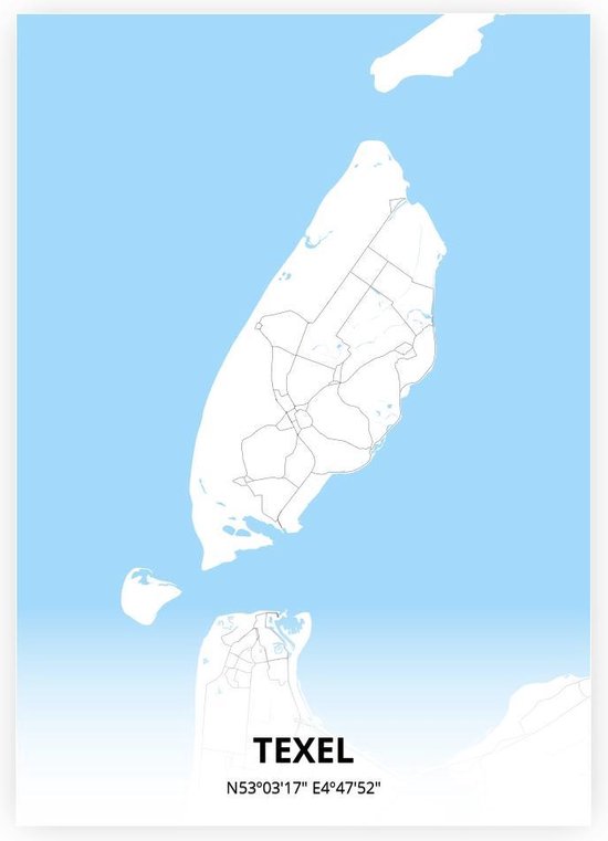 Carte Texel - Affiche A3 - Style bleu Zwart | bol.com