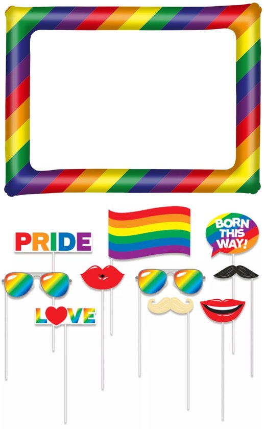 Pride Foto prop set met opblaas frame - regenboog kleuren - 80 x 60 cm ...