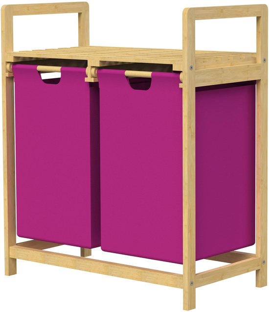 ML-Design wasmand van bamboe, magenta, wasbox met 2 compartimenten ...