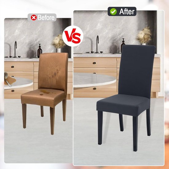 Rekbare stoelhoezen set van 4 - Eetkamer, wasbaar, donkergrijs | bol