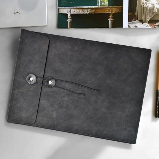 Verticale map voor A4 papier met lederen envelop en uitbreidende ...