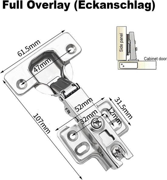 10-Pack Deurscharnieren met 110-graden hoekaanslag en Softclose - Voor ...