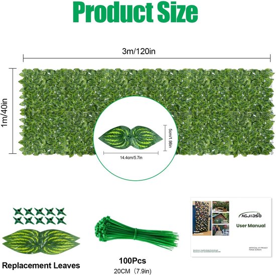 JERIX® Kunsthaag voor buiten - Tuinscherm - Klimop kunsthaag op rol | bol