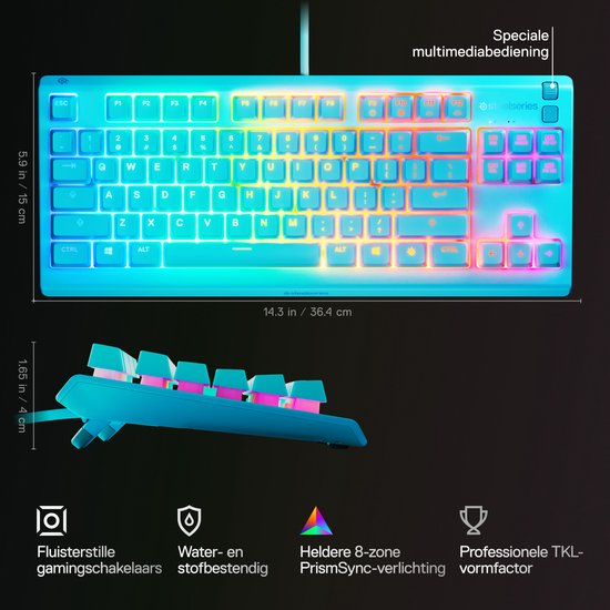 SteelSeries Apex 3 TKL - Aqua - RGB Gaming Toetsenbord - US Qwerty ...