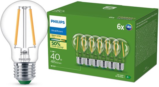 Philips UltraEfficient LED lamp Transparant - 40W - E27 fitting ...