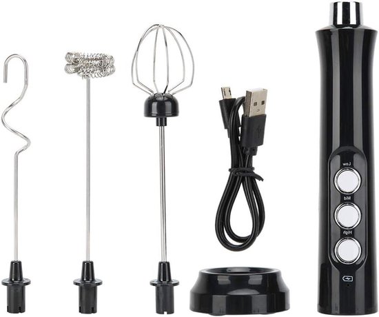 Allecto Plus - Elektrische melkopschuimer met 3 snelheden en USB-opladen - Zwart -... | bol