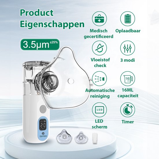 OPTIMERA® - Aerosoltoestel PRO - Inhalator – Nebulizer - Oplaadbaar USB ...