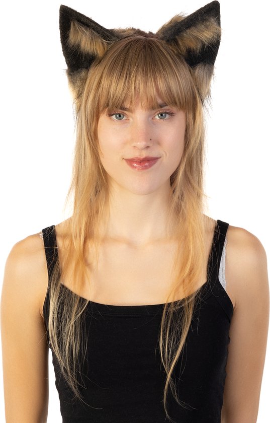KIMU Haarband Oren Zwart Bruin Wolf - Diadeem Hond Oortjes - Nepbont ...