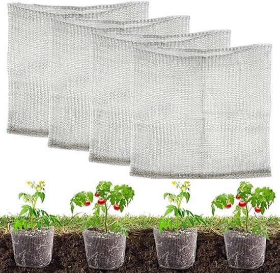 4 Stuks Plantenwortelbescherming Mand,24 x 7cm Rvs Tuin Plant Mesh Bag ...