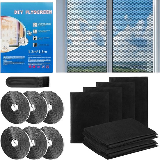Fly Screen for Windows, 130 x 150 cm, Self-Adhesive Mosquito Net with ...