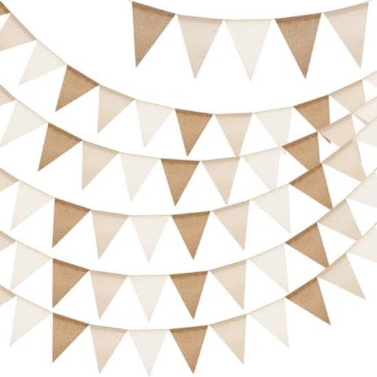 20 meter Beige Vlaggetjesslinger - Set van 5 Stuks Jute Vlaggenlijn met ...