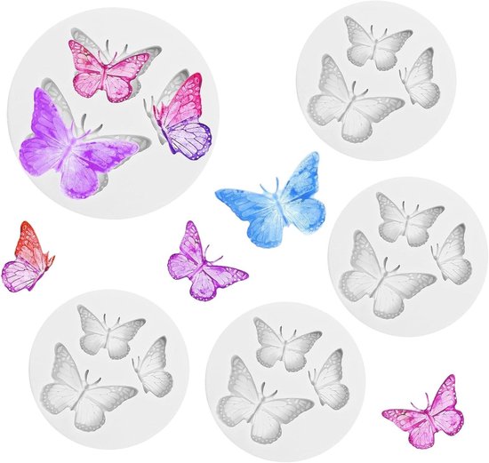 Allecto plus - Siliconen Vorm Vlinder Fondant Mallen 5 stuks ...