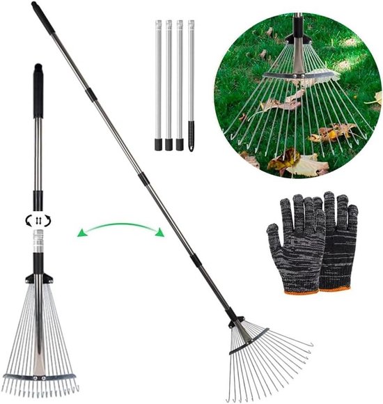 Rake Adjustable with Handle 215 cm Fan Broom Metal Rake Metal Rake with ...