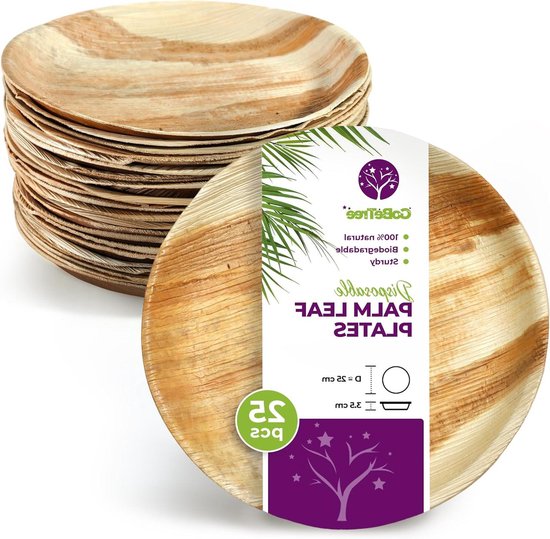 25 cm Round Palm Leaf Plates - Disposable BBQ Picnic Birthday Party ...