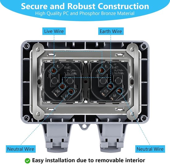 Outdoor stopcontact IP66 waterdicht 13 ampère voor tuin zwembad garage ...