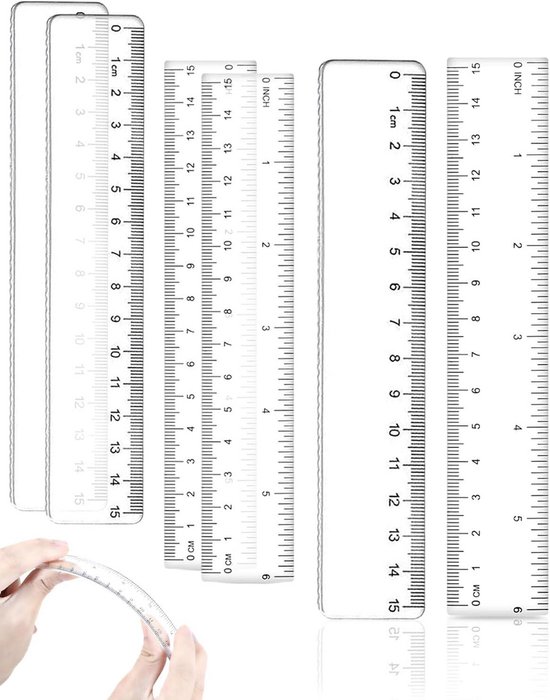 6x Transparante Linialen Set van 15 cm – Meetlat met Metrische en Inch ...