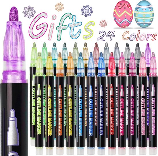 24 Kleuren Shimmer Markers Pennen Set - Metallic Glitter Stiften voor ...