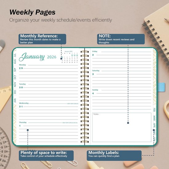 Agenda 2026 Weekoverzicht A5 Planner met Penlus en Stickers | bol