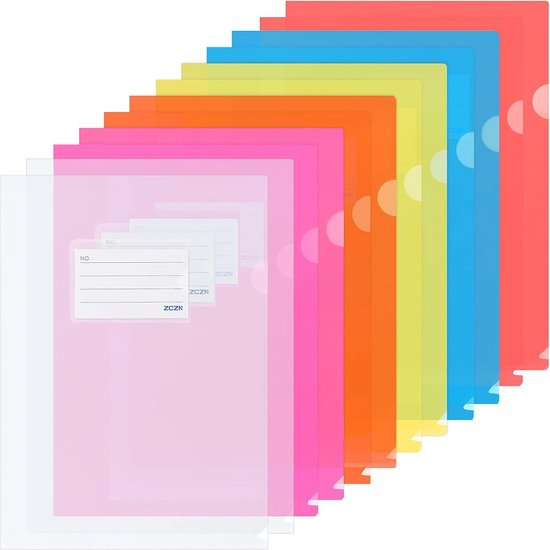 Set van 12 Transparante A4 Mappen in 6 Kleuren met Kaarthouder voor ...