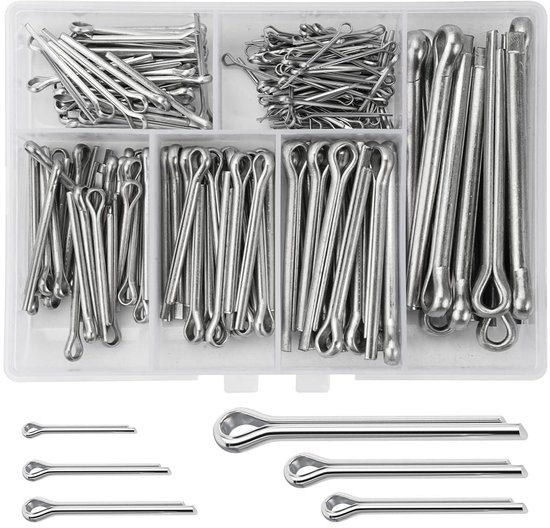 Splinten assortiment - 230 stuks - RVS - 6 maten - Zekeringssplinten ...