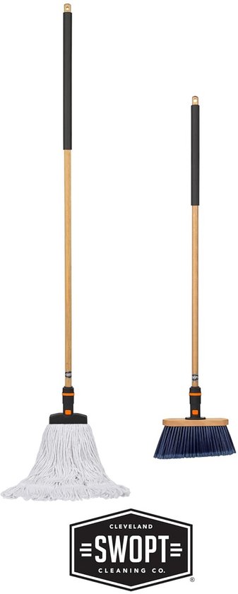 Hoekbezem en Dweil Set met Lange Houten Handvatten - Verwisselbare ...