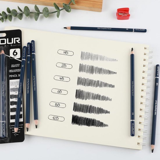 Professionele Tekenpotloden Set Grafiet - 6 Stuks Hardheid HB tot 12B ...