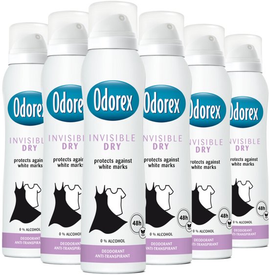 Odorex Deodorant Spray Invisible Dry - 6 x 150 ml - Voordeelverpakking ...