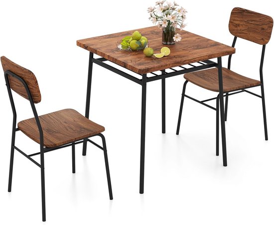 Compact 3-delige Eetkamerset Tafel met 2 Inklapbare Stoelen ...
