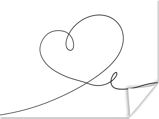 Poster One line tekening van hart - 80x60 cm | bol.com