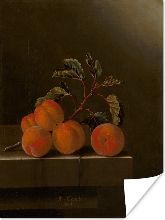Poster Stilleven met vijf abrikozen - Schilderij van Adriaen Coorte ...