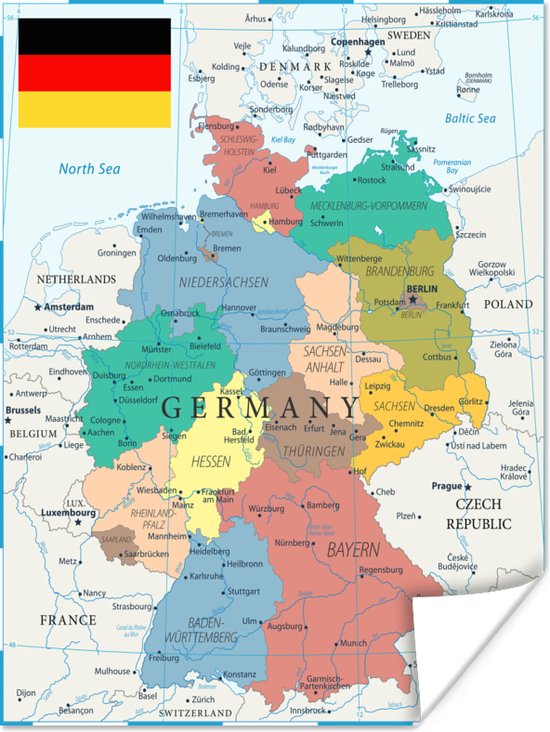 Gedetailleerde kaart van Duitsland 30x40 cm - klein - Foto print op ...