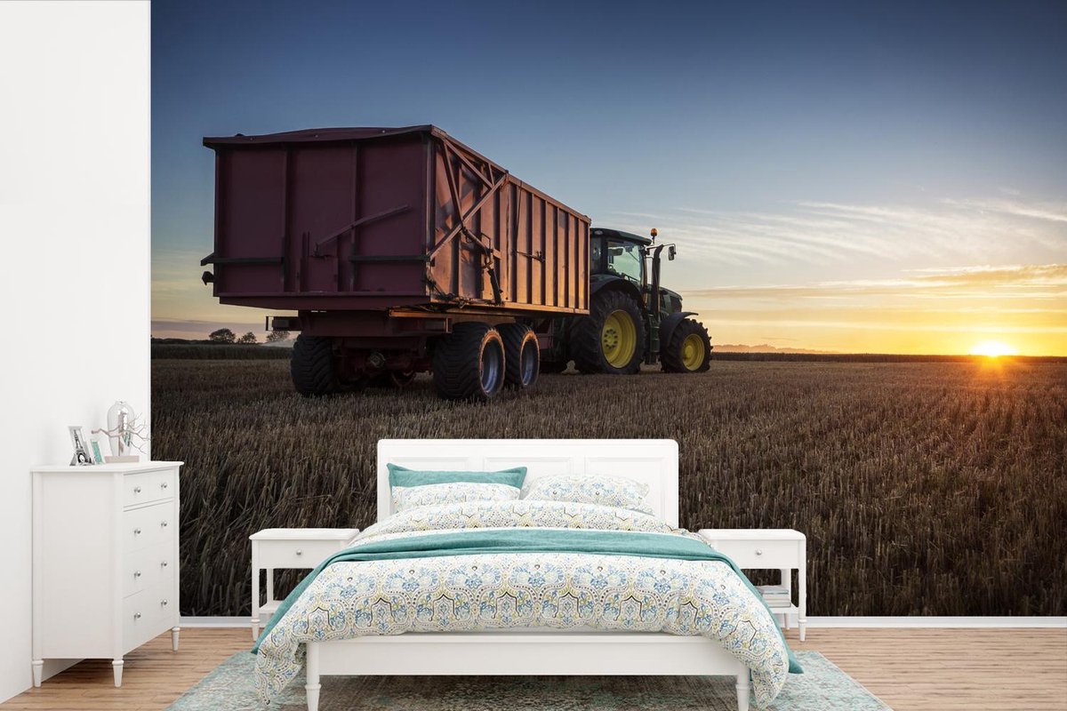 Behang - Fotobehang Trekker - John Deer - Zonsondergang - Breedte 450 ...