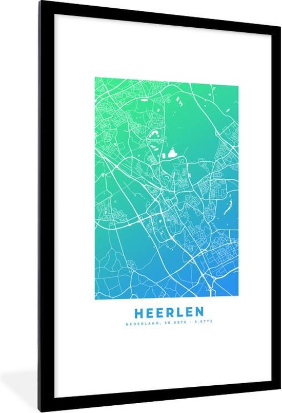 Fotolijst incl. Poster - Stadskaart - Heerlen - Blauw - Groen - 80x120 cm -... | bol