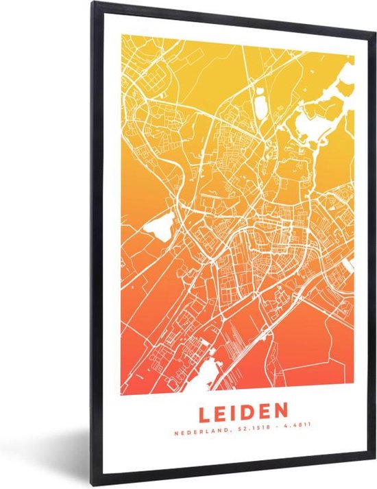 Fotolijst incl. Poster - Stadskaart - Leiden - Nederland - Oranje ...