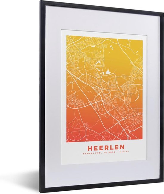Fotolijst incl. Poster - Stadskaart - Heerlen - Geel - Rood - 30x40 cm - Posterlijst -... | bol