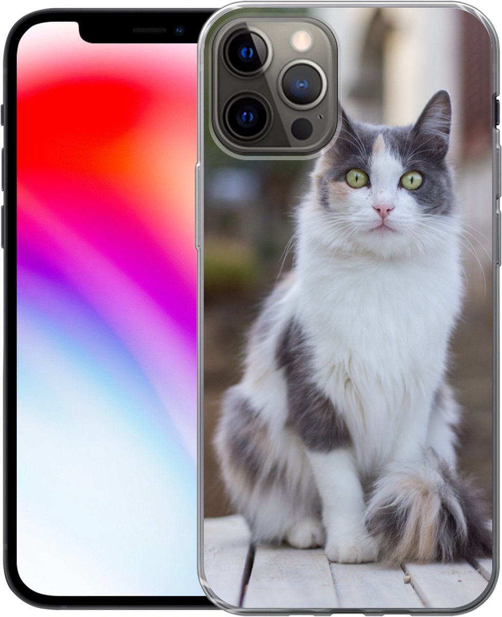 iPhone 12 Pro hoesje - Kat - Portret - Tafel - Meisjes - Kinderen ...