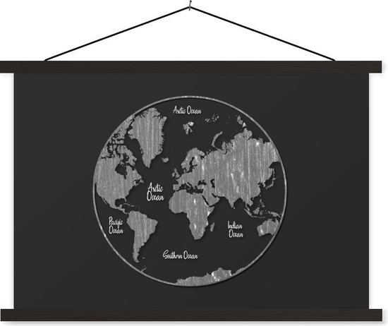 Affiche scolaire - Mappemonde ronde et dorée sur fond gris - noir et ...