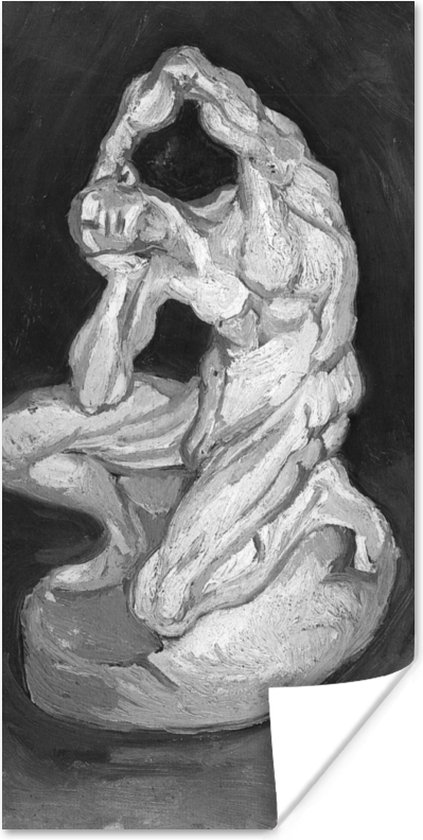 Poster Gipsen beeldje van een knielende man - Vincent van Gogh - Zwart ...